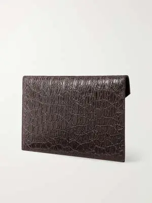 Saint Laurent Paris Logo-detailed Croc-effect Leather Clutch