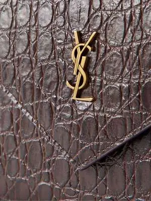 Saint Laurent Paris Logo-detailed Croc-effect Leather Clutch