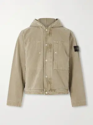 Stone Island Hooded Cotton Denim Jacket