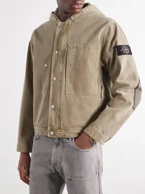 Stone Island Hooded Cotton Denim Jacket