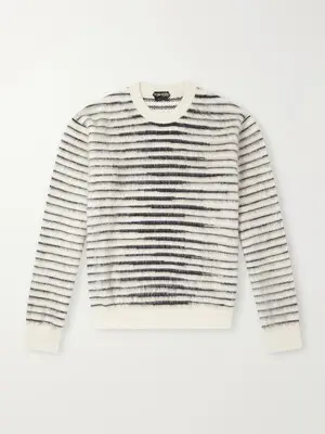 TOM FORD Striped Mohair-blend Crewneck Sweater - White