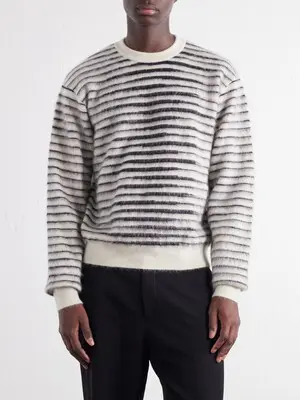 TOM FORD Striped Mohair-blend Crewneck Sweater - White