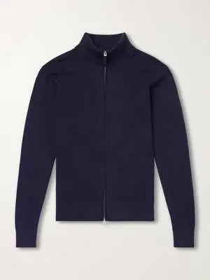 Zegna Cashmere And Silk-blend Zip-up Cardigan - Navy