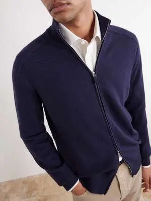 Zegna Cashmere And Silk-blend Zip-up Cardigan - Navy