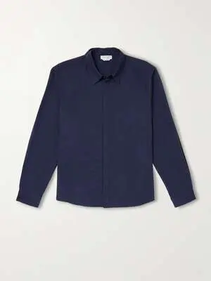 Gabriela Hearst Abbe Cotton And Cashmere-blend Shirt - Navy