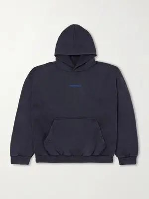 Balenciaga Logo-embroidered Cotton-jersey Hoodie - Blue