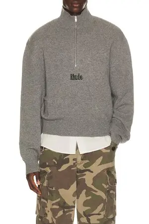 Rhude Quarter Zip Knit Top - Grey