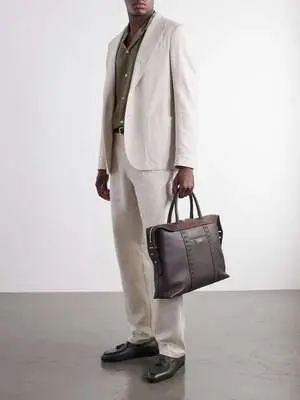 SERAPIAN Suede-trimmed Full-grain Leather Briefcase