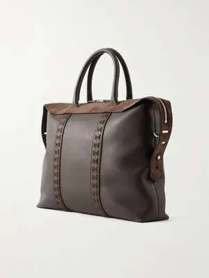 SERAPIAN Suede-trimmed Full-grain Leather Briefcase