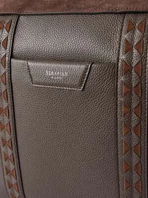 SERAPIAN Suede-trimmed Full-grain Leather Briefcase