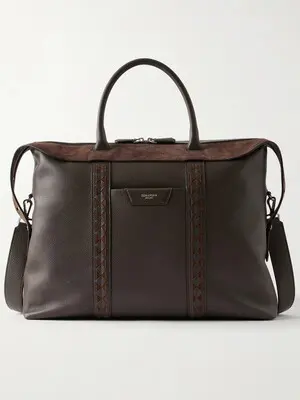 SERAPIAN Full-grain Leather Briefcase With Suede Trim - Brown