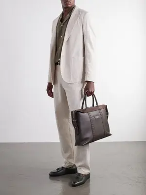 SERAPIAN Full-grain Leather Briefcase With Suede Trim