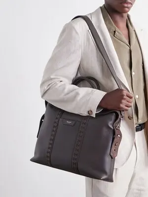 SERAPIAN Full-grain Leather Briefcase With Suede Trim