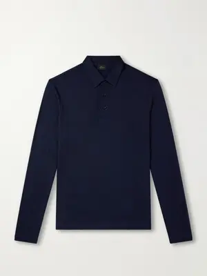 Brioni Wool And Silk-blend Polo Shirt - Blue
