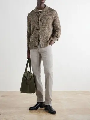 Brioni Wool Mouline Button-down Sweater