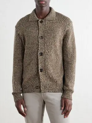 Brioni Wool Mouline Button-down Sweater