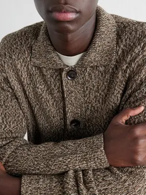 Brioni Wool Mouline Button-down Sweater