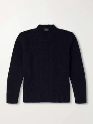 Brioni Cable-knit Casmere And Silk-blend Sweater - Navy