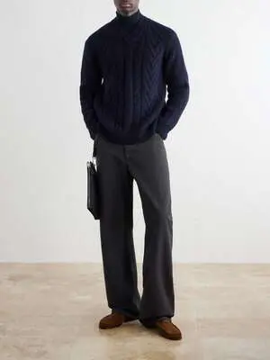 Brioni Cable-knit Casmere And Silk-blend Sweater