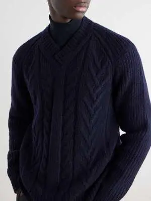 Brioni Cable-knit Casmere And Silk-blend Sweater