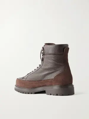 Brunello Cucinelli Shearling-lined Textured Leather Lace-up Boots