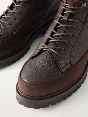 Brunello Cucinelli Shearling-lined Suede-trimmed Textured-leather Lace-up Boots