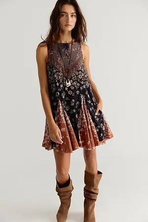 Free People Everlasting Printed Mini Dress - Copper Combo