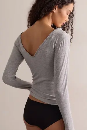 Free People Keeping It Light Ribbed Wrap Top - Medium Heather Grey