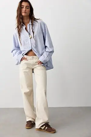 Free People We The Free Many Ways Plaid Button Down Cornflower Combo