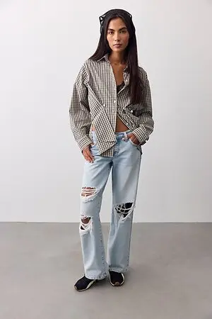 Free People We The Free Many Ways Plaid Button Down Shirt - Tea Combo