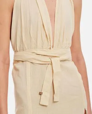 Caravana Tacoh Cotton Long Dress With Slits - Beige