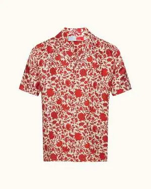 Orlebar Brown Dragonflower Print Ilk Relaxed Fit Capri Collar Hirt Woven In Italy In Ummer /white And - Red