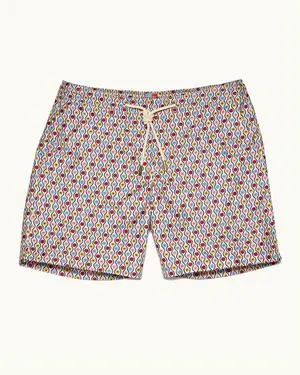 Orlebar Brown Whitsun Print Mid-length Drawcord Swim Shorts In Sand Colour - White