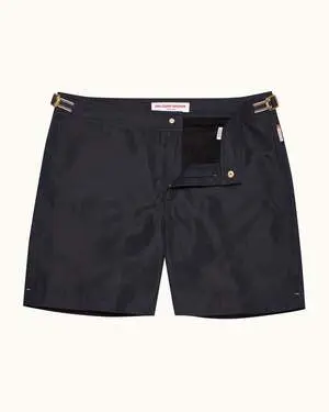 Orlebar Brown Mid-length Tape Stripe Linen Blend Swim Shorts In Night Iris - Night Iris/stripe