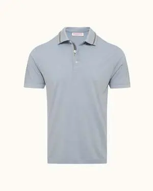 Orlebar Brown Stripe Tipping Collar Classic Fit Polo Shirt - Light Sky Pool