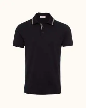 Orlebar Brown Night Iri Tripe Tipping Collar Claic Fit Polo Hirt - Blue