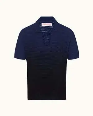 Orlebar Brown Claic Fit Crochet Effect Organic Cotton Polo Hirt - River Blue/night Iris