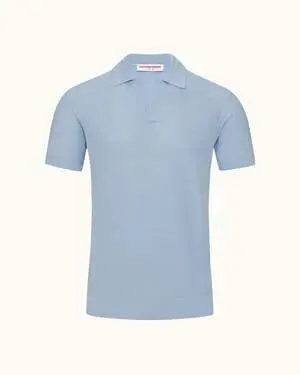Orlebar Brown Tailored Fit Merceried Cotton Pique Polo Hirt - Springwater Blue