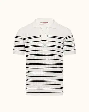Orlebar Brown Stripe Tailored Fit Waffle Mesh Stitch Polo Shirt