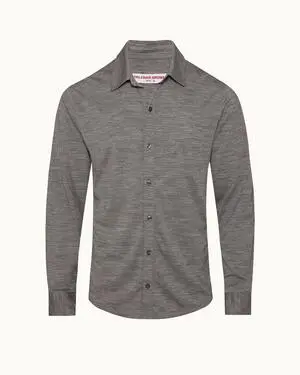 Orlebar Brown Melange Tailored Fit Claic Collar Merino Hirt - Grey