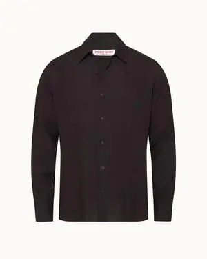 Orlebar Brown Relaxed Fit Classic Collar Italian Linen Shirt - Volcano Ash Grey