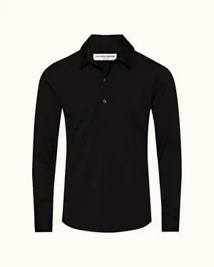 Orlebar Brown Tailored Fit Long-leeve Merino Polo Hirt - Black