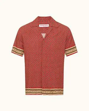 Orlebar Brown Relaxed Fit Capri Collar Olmio Print Hirt In Ummer - Red