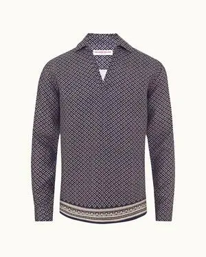 Orlebar Brown Night Iris Solmio Print Relaxed Fit Overhead Shirt