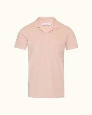 Orlebar Brown Tailored Fit Cotton Towelling Polo Hirt - Pink Sand
