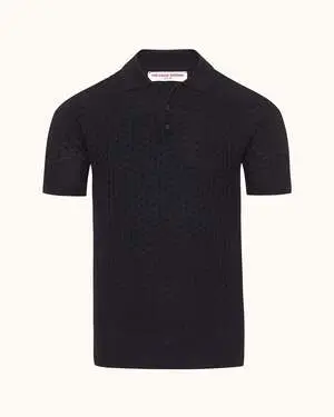 Orlebar Brown Tailored Fit Lattice Knit Silk Polo Shirt In Night Iris - Blue