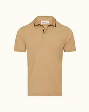 Orlebar Brown Claic Fit Tripe Tipping Collar Polo Hirt - Biscuit