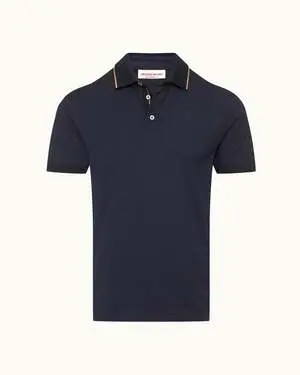 Orlebar Brown Claic Fit Tripe Tipping Collar Polo Hirt In Night Iri - Blue