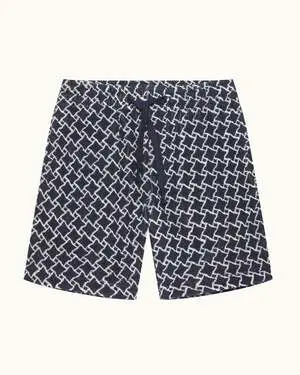 Orlebar Brown Classic Fit Geo Jacquard Cotton Towelling Sweat Shorts In Night Iris - Blue