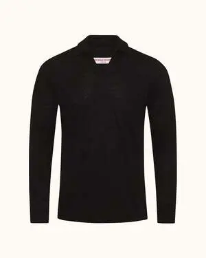 Orlebar Brown Taiored Fit Resort Coar Ong-seeve Inen Poo Shirt - Black